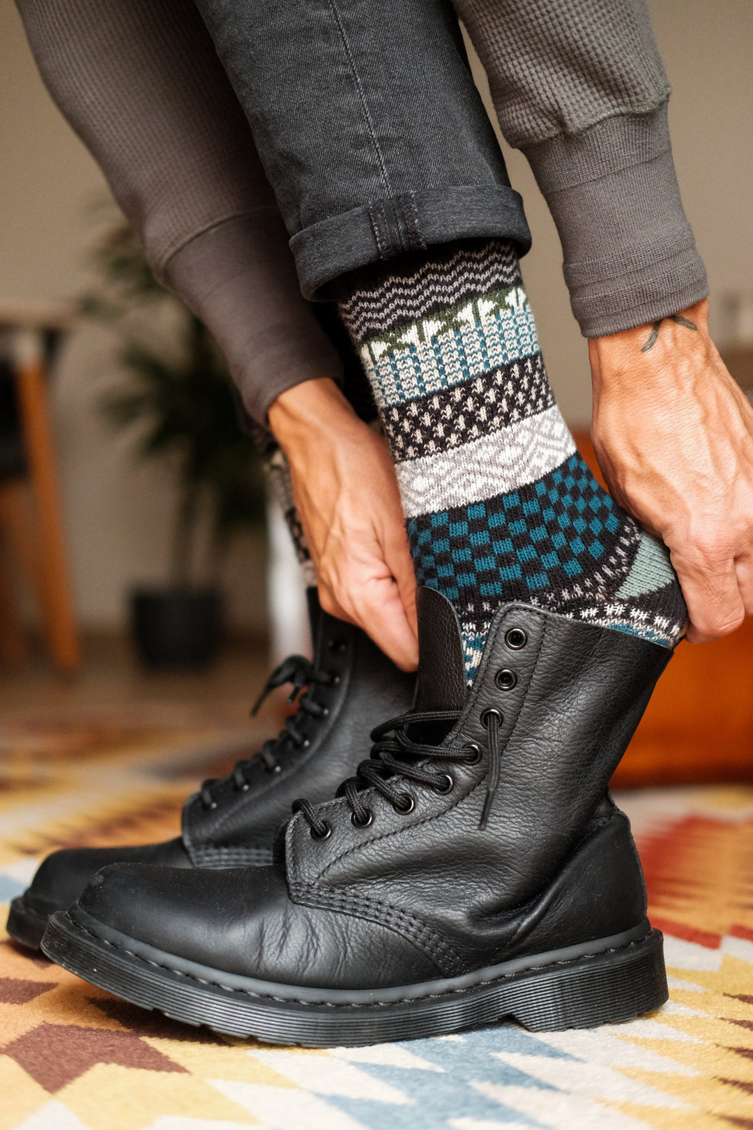 Funky unisex tribal-patterned socks. Step up your sock game now ...